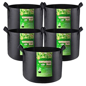 vivosun 5-pack 7 gallon plant grow bags, heavy duty thickened nonwoven fabric pots with handles