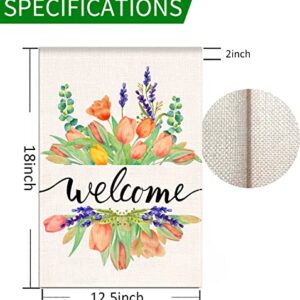 Pinknoke Spring Garden Flag 12x18 Inch Small Size Vertical Double Sided, Floral Tulip Lavender Burlap Summer Outdoor Seasonal Yard Welcome Decoration (Garden Size / 12.5 x 18 Inch)