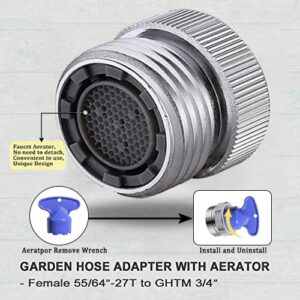 Faucet Adapter with Aerator Kitchen Sink Faucet Adapter Kit to Garden Hose for 55/64" Female to 3/4" Male Faucet Adapater, Chrome Finished