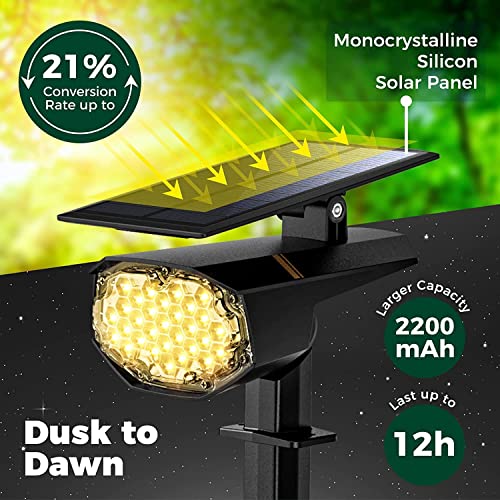 30 LEDs Solar Spot Lights Outdoor, 2 Modes Cold & Warm White Adjustable Solar Landscape Spotlights, IP68 Waterproof, Solar Outdoor Lights for Yard Garden Driveway Porch Walkway Pool Patio, 2 Pack