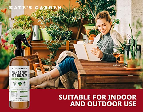 Plant Spray Bottle for Insects (16oz) by Kate's Garden. Garden Plant Care Peppermint Oil Spray for Bugs. Fungus Gnat Killer for Indoor Plants & Outdoors. Insecticide for Fruit Flies, Spider Mites.