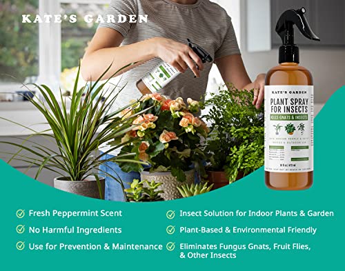 Plant Spray Bottle for Insects (16oz) by Kate's Garden. Garden Plant Care Peppermint Oil Spray for Bugs. Fungus Gnat Killer for Indoor Plants & Outdoors. Insecticide for Fruit Flies, Spider Mites.