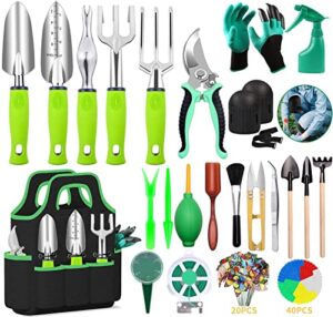 84 pcs garden tools set,10pcs succulent tools set included 6pcs heavy duty aluminum gardening hand tools with garden tool bag,knee pads gloves sprayer etc. gardening gifts for men women garden gifts