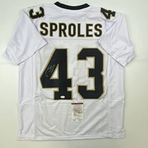 autographed/signed darren sproles new orleans white football jersey jsa coa