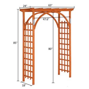 VINGLI 85in Wooden Garden Arbor, Wedding Arch for Ceremony, Wood Garden Trellis for Plant Climbing, Christmas Garden Decor Pergola for Garden Backyard, Lawn (Teak)