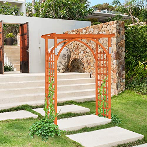 VINGLI 85in Wooden Garden Arbor, Wedding Arch for Ceremony, Wood Garden Trellis for Plant Climbing, Christmas Garden Decor Pergola for Garden Backyard, Lawn (Teak)