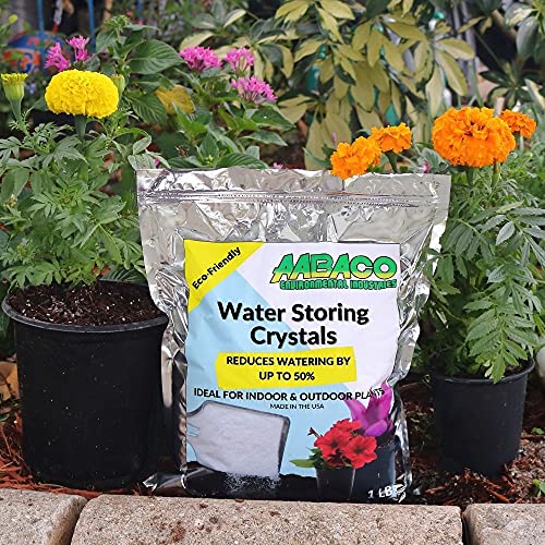 AABACO Water Storing Crystals - for Indoor & Outdoor Plants - Mix Crystals with Soil to Reduce The Amount of Watering Needed - Protect Against Heat - Watch Your Garden & Plant Grow (1LB)