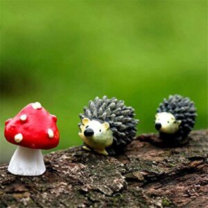 danmu resin mini hedgehogs and mushroom, miniature figurines, fairy garden accessories, fairy garden supplies, fairy garden animals for fairy garden, micro landscape, plant pots, bonsai craft decor