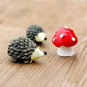 Danmu Resin Mini Hedgehogs and Mushroom, Miniature Figurines, Fairy Garden Accessories, Fairy Garden Supplies, Fairy Garden Animals for Fairy Garden, Micro Landscape, Plant Pots, Bonsai Craft Decor