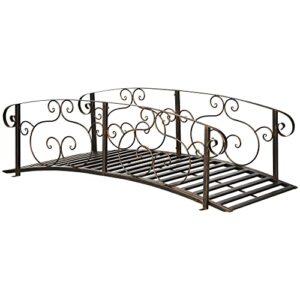 outsunny 6′ metal arch backyard garden bridge, safety siderails, arc footbridge for backyard creek, stream, pond, bronze