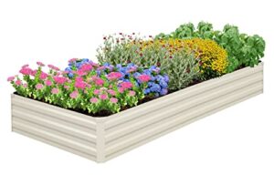 butunita beige raised garden bed outdoor metal for gardening vegetables flower garden planter box large raised bed,8x4x1ft beige