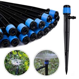 kalolary 100pcs irrigation drippers drip emitters, micro spray adjustable 360 degree full circle pattern water flow bubbler sprinkler fits 1/4 (4-6mm) irrigation tubing for garden irrigation(blue)