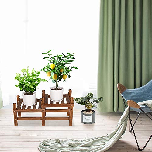 Tovacu Wood Flower Stand Small Plant Stand Indoor Outdoor Plant Shelf Low Window Shelf for Plants Windowsill Plant Rack for Patio Balcony Hallway Garden (33.5”Long,Multiple Combination Way)