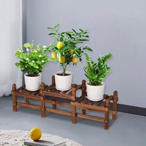 Tovacu Wood Flower Stand Small Plant Stand Indoor Outdoor Plant Shelf Low Window Shelf for Plants Windowsill Plant Rack for Patio Balcony Hallway Garden (33.5”Long,Multiple Combination Way)