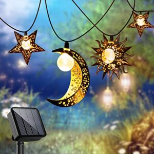 solar string lights outdoor star moon sun 13ft 153in led solar powered fairy decorative lights for garden patio yard trees christmas wedding party (warm white) (star moon sun string lights)