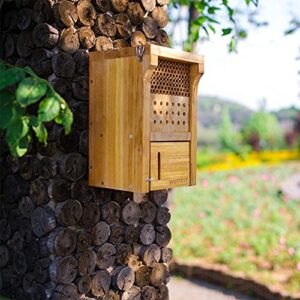 TOOBEETT Mason Bee House Wax Coated Mason Bee Hive Wooden Insect Hotel Carpenter Bee House for Outdoors Attracts Peaceful Bee Pollinators to Your Garden