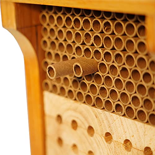 TOOBEETT Mason Bee House Wax Coated Mason Bee Hive Wooden Insect Hotel Carpenter Bee House for Outdoors Attracts Peaceful Bee Pollinators to Your Garden