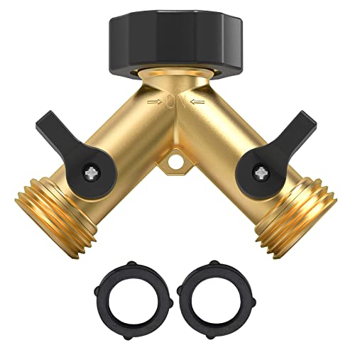 Twinkle Star 2 Pack Garden Hose Splitter 2 Way, Heavy Duty Brass Connector Tap Splitter, Y Connector Brass Garden Hose Adapter with 2 Valves