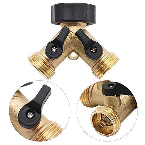 Twinkle Star 2 Pack Garden Hose Splitter 2 Way, Heavy Duty Brass Connector Tap Splitter, Y Connector Brass Garden Hose Adapter with 2 Valves