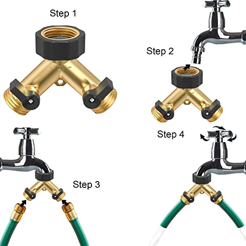 Twinkle Star 2 Pack Garden Hose Splitter 2 Way, Heavy Duty Brass Connector Tap Splitter, Y Connector Brass Garden Hose Adapter with 2 Valves