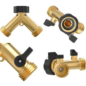 Twinkle Star 2 Pack Garden Hose Splitter 2 Way, Heavy Duty Brass Connector Tap Splitter, Y Connector Brass Garden Hose Adapter with 2 Valves