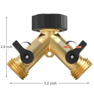 Twinkle Star 2 Pack Garden Hose Splitter 2 Way, Heavy Duty Brass Connector Tap Splitter, Y Connector Brass Garden Hose Adapter with 2 Valves