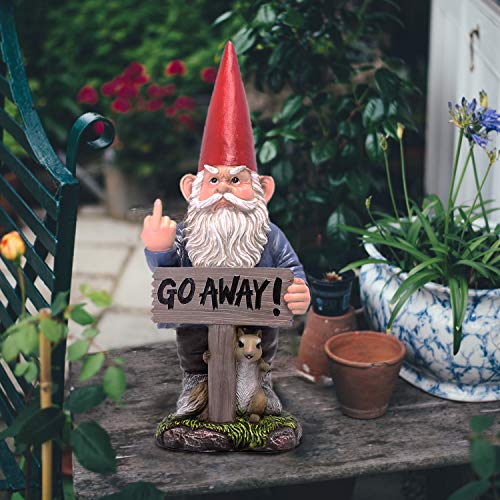 DWK Flipping Off Angry Outdoor Front Porch Garden Gnome Large Statue | Yard Ornaments Outdoors | Gnomes Garden and Yard Stuff | Fairy Garden Accessories Outdoor - 18"