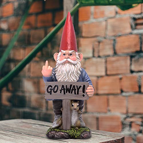 DWK Flipping Off Angry Outdoor Front Porch Garden Gnome Large Statue | Yard Ornaments Outdoors | Gnomes Garden and Yard Stuff | Fairy Garden Accessories Outdoor - 18"