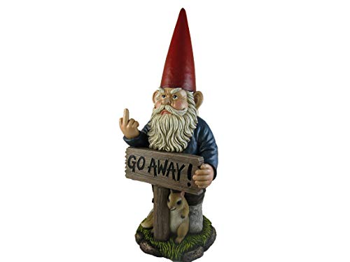 DWK Flipping Off Angry Outdoor Front Porch Garden Gnome Large Statue | Yard Ornaments Outdoors | Gnomes Garden and Yard Stuff | Fairy Garden Accessories Outdoor - 18"