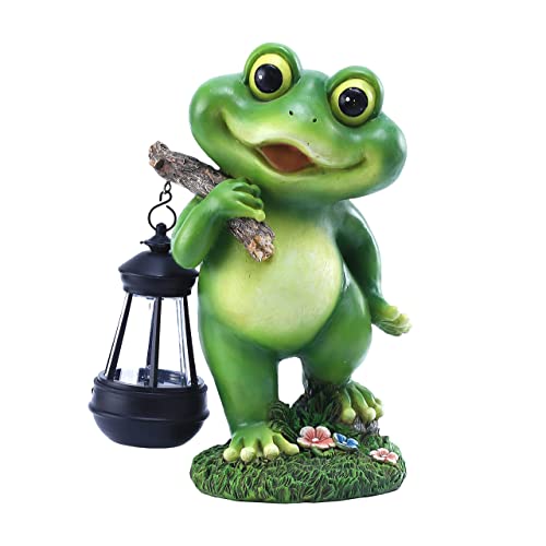 CFFOWNUG Frog Garden Decoration with Solar Lantern,Resin Solar Frog Statue with Solar Lights Outdoor Garden Frog Decor for Pathway Yard Lawn Patio Decorations