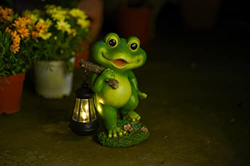 CFFOWNUG Frog Garden Decoration with Solar Lantern,Resin Solar Frog Statue with Solar Lights Outdoor Garden Frog Decor for Pathway Yard Lawn Patio Decorations