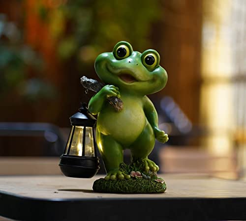 CFFOWNUG Frog Garden Decoration with Solar Lantern,Resin Solar Frog Statue with Solar Lights Outdoor Garden Frog Decor for Pathway Yard Lawn Patio Decorations