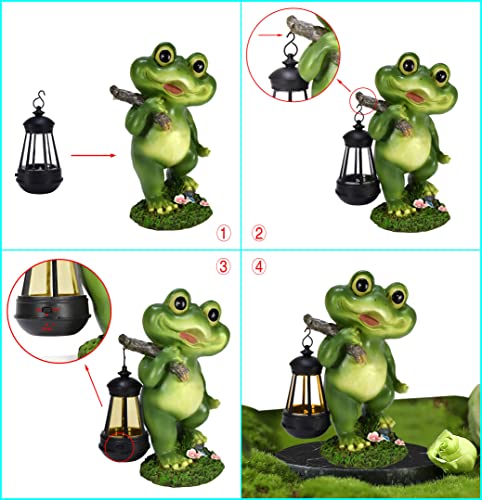 CFFOWNUG Frog Garden Decoration with Solar Lantern,Resin Solar Frog Statue with Solar Lights Outdoor Garden Frog Decor for Pathway Yard Lawn Patio Decorations