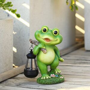 CFFOWNUG Frog Garden Decoration with Solar Lantern,Resin Solar Frog Statue with Solar Lights Outdoor Garden Frog Decor for Pathway Yard Lawn Patio Decorations