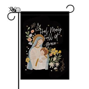 hail mary full of grace garden flag vertical double sided catholic jesus christian, nativity holiday farmhouse outdoor decor yard signs 12.5 x 18 inch