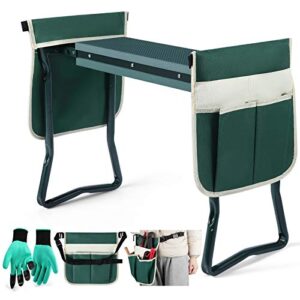 garden kneeler and seat–folding garden stool, gardening bench supplies, heavy duty kneeler with 2 ex-large pouches, eva foam thick pad, detachable belt–gardening gift for women men gardener lovers