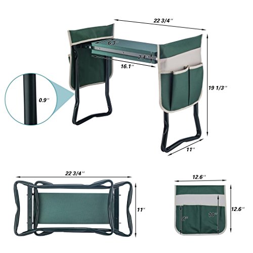 Garden Kneeler and Seat--Folding Garden Stool, Gardening Bench Supplies, Heavy Duty Kneeler with 2 Ex-Large Pouches, EVA Foam Thick Pad, Detachable Belt--Gardening Gift for Women Men Gardener Lovers