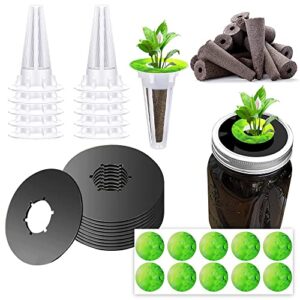 kratky lids wide mouth hydroponic garden compatible with aerogarden mason jar indoor planting includes 10 lids 10 plant labels 10 planter baskets 10 charcoal