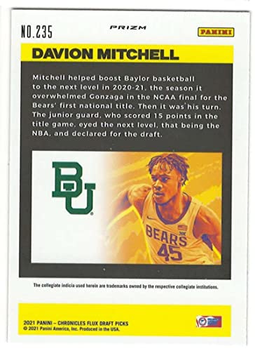 DAVION MITCHELL RC 2021 Panini Chronicles Draft NM+-MT+ Basketball ROOKIE Flux Silver #235