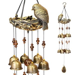 bird nest wind chimes,wind chimes for outside with 12 wind bells for glory mothers love gift,bird bells chimes hanging decoration for outside garden yard church, bronze wind chimes