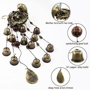 Bird Nest Wind Chimes,Wind Chimes for Outside with 12 Wind Bells for Glory Mothers Love Gift,Bird Bells Chimes Hanging Decoration for Outside Garden Yard Church, Bronze Wind Chimes