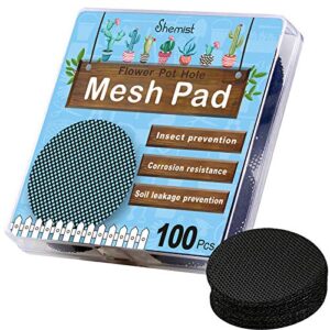 shemist 100pcs pot hole mesh pad, bonsai pot bottom grid mat mesh, plant drainage screens gasket, round drainage mesh hole screens keep soil from flowing away, 2 inch