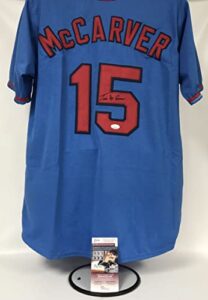 tim mccarver signed autographed st. louis blue baseball jersey – jsa coa