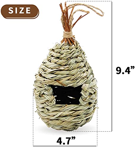 Gute Hummingbird House for Outside, Grass Hanging Wren Finch Song Birds House for Nesting, Hand Woven Hummingbird Nest for Outdoor Tree Decorations Gardening Gift, 2 Pack