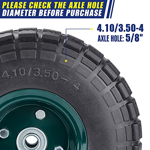 2 Pcs 10" Flat Free Tires Solid Pneumatic Tires Wheels, 4.10/3.50-4 Air Less Tires with 5/8 Center Bearings, for Wheelbarrow/Trolley Dolly/Garden Wagon Carts/Hand Truck/Wheel Barrel/Lawn Mower, 2 Pack