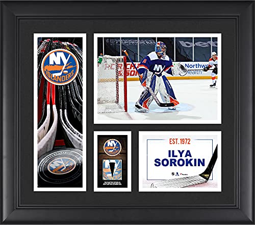 Ilya Sorokin New York Islanders Framed 15" x 17" Player Collage with a Piece of Game-Used Puck - NHL Game Used Puck Collages