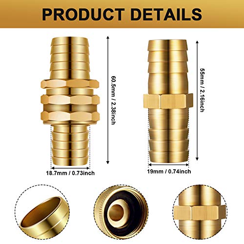 4 Set 3/4 Inch Solid Brass Garden Hose Connector Hose Mender, Water Hose Repair Kit Female and Male Hose Connector with Tape, Stainless Steel Clamp and Rubber Gasket