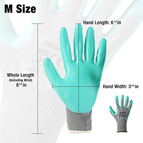 HAUSHOF 6 Pairs Garden Gloves for Women, Nitrile Coated Working Gloves, for Gardening, Restoration Work, Pink & Green, M