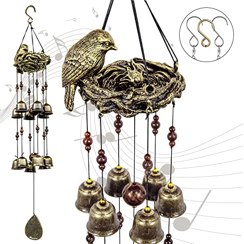 Monsiter QE Wind Chimes Bird Nest Wind Chime with 12 Bells 3 Hook Outdoor Clearance Windchimes for Mom Grandma Women’s Gift,Memorial Wind Chimes for Outside Deep Tone Patio Porch Garden Backyard Decor