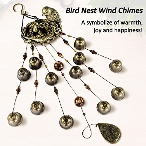 Monsiter QE Wind Chimes Bird Nest Wind Chime with 12 Bells 3 Hook Outdoor Clearance Windchimes for Mom Grandma Women’s Gift,Memorial Wind Chimes for Outside Deep Tone Patio Porch Garden Backyard Decor